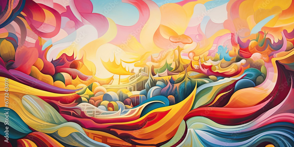 Magical landscape in bright colors at sunrise Stock Illustration ...