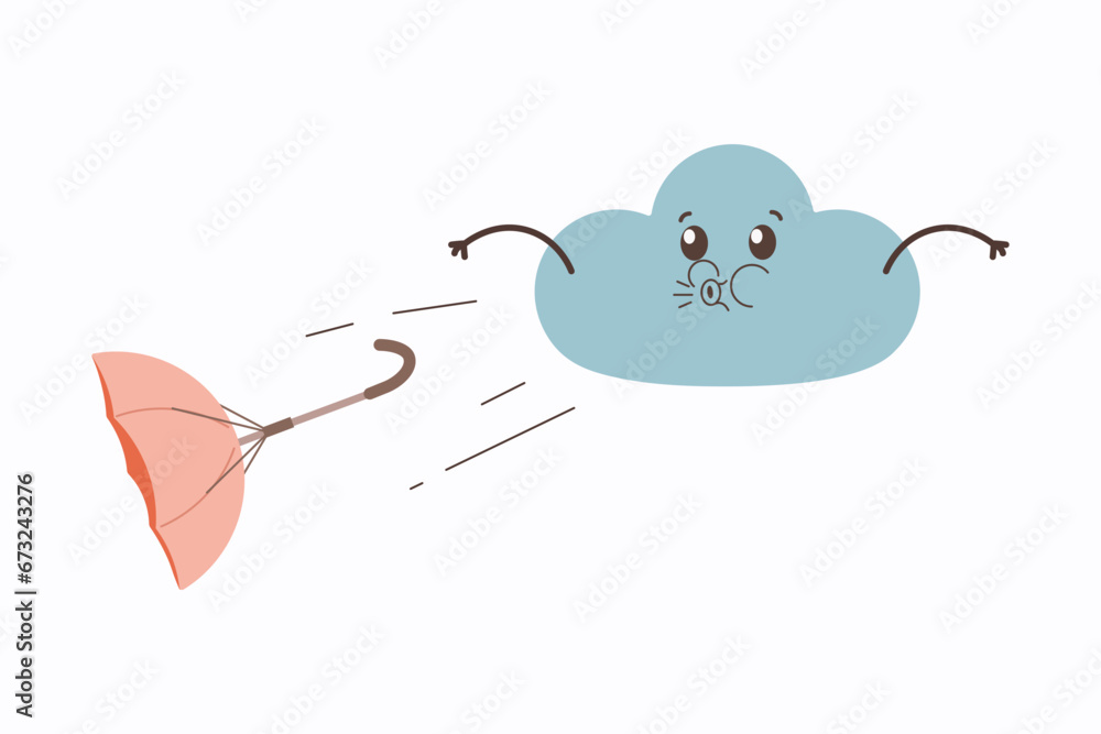 Weather cartoon character cloud blowing wind Stock Vector | Adobe Stock