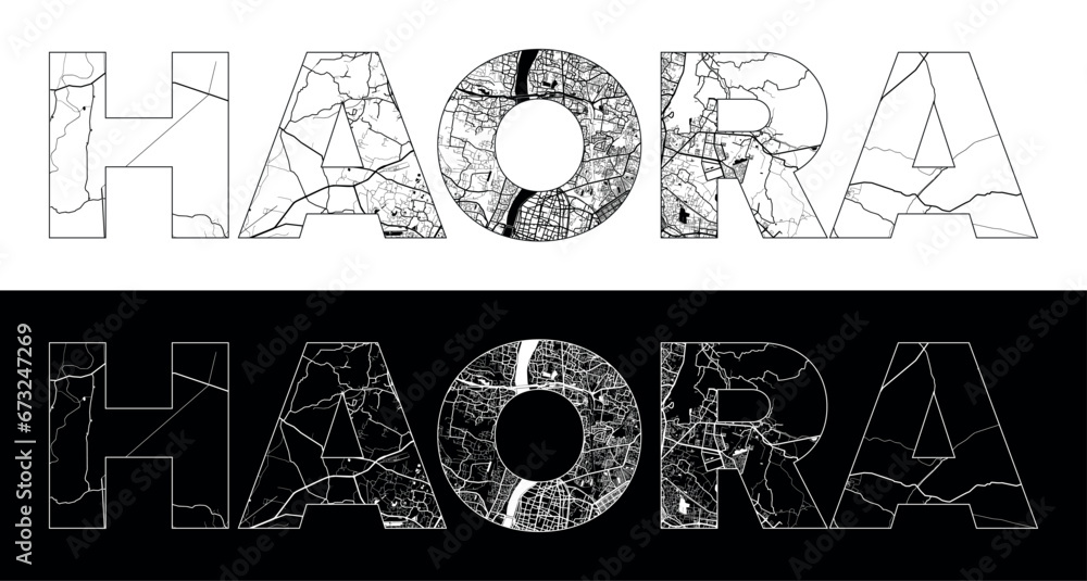 Haora City Name (India, Asia) with black white city map illustration ...