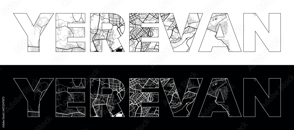 Yerevan City Name (Armenia, Asia) with black white city map ...