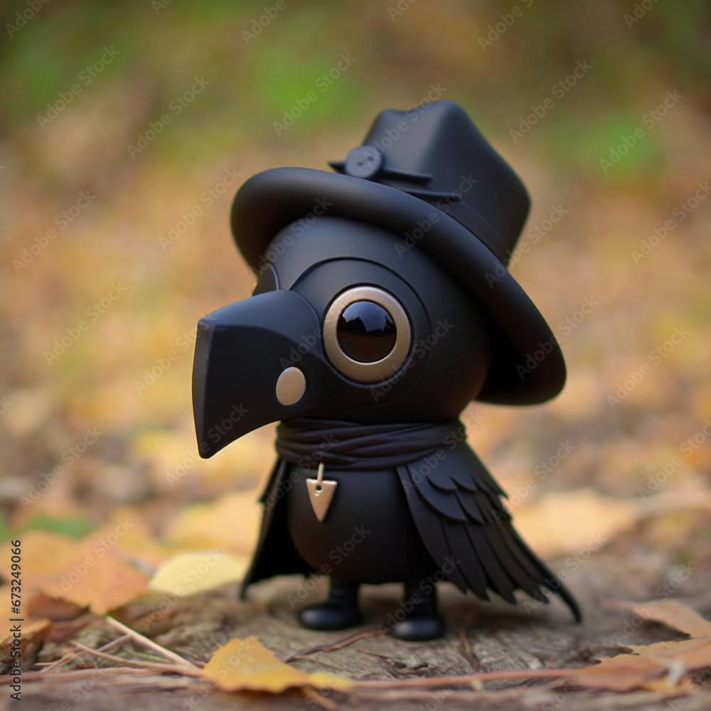 Chibi Plague Doctor Crow: Adorable Black Bird in Costume Stock ...