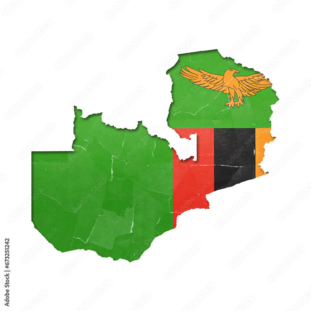 Zambia country map and flag in cutout style with distressed torn paper ...