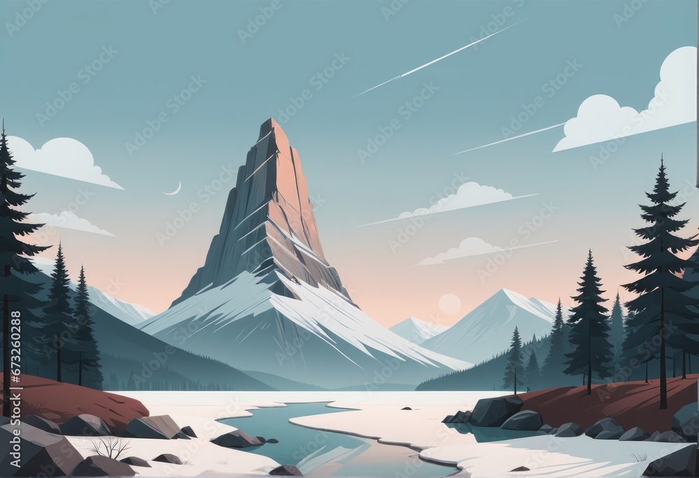 beautiful mountain lake landscape with trees, forest, mountain and ...