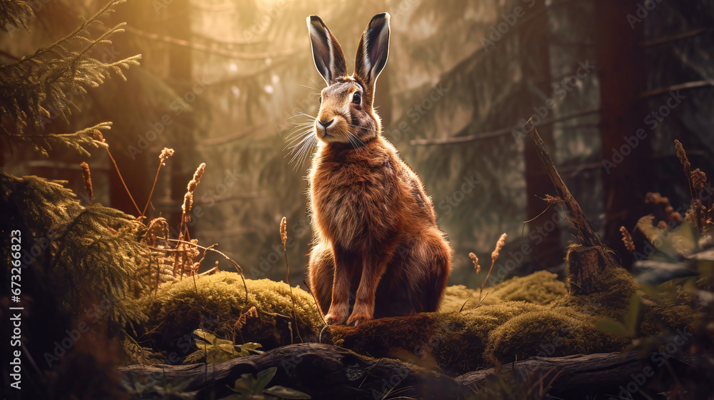 rabbit in the woods Stock Photo | Adobe Stock