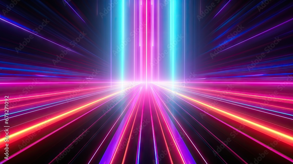 Bright neon rays. Abstract multicolor spectrum background. Neon laser ...