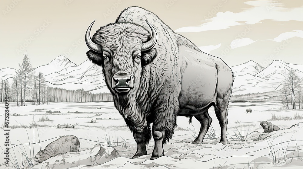 AI generated illustration of a line drawing of a buffalo with sharp ...