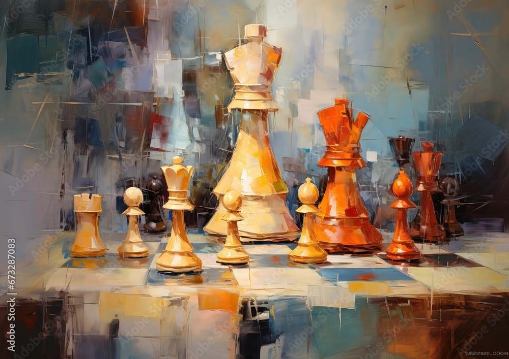 AI generated illustration of a watercolor painting of chess pieces ...