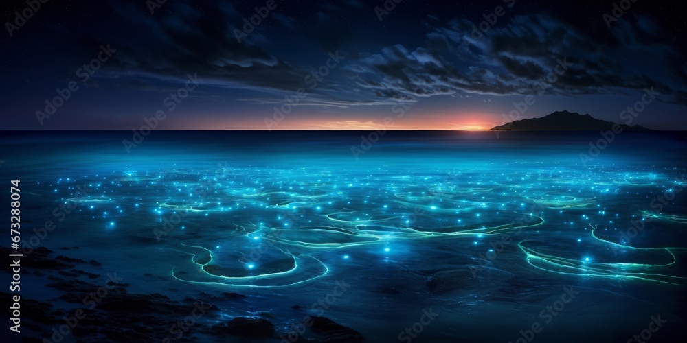 Bioluminescence. Bio luminescent ocean. Bioluminescent plankton in the ...