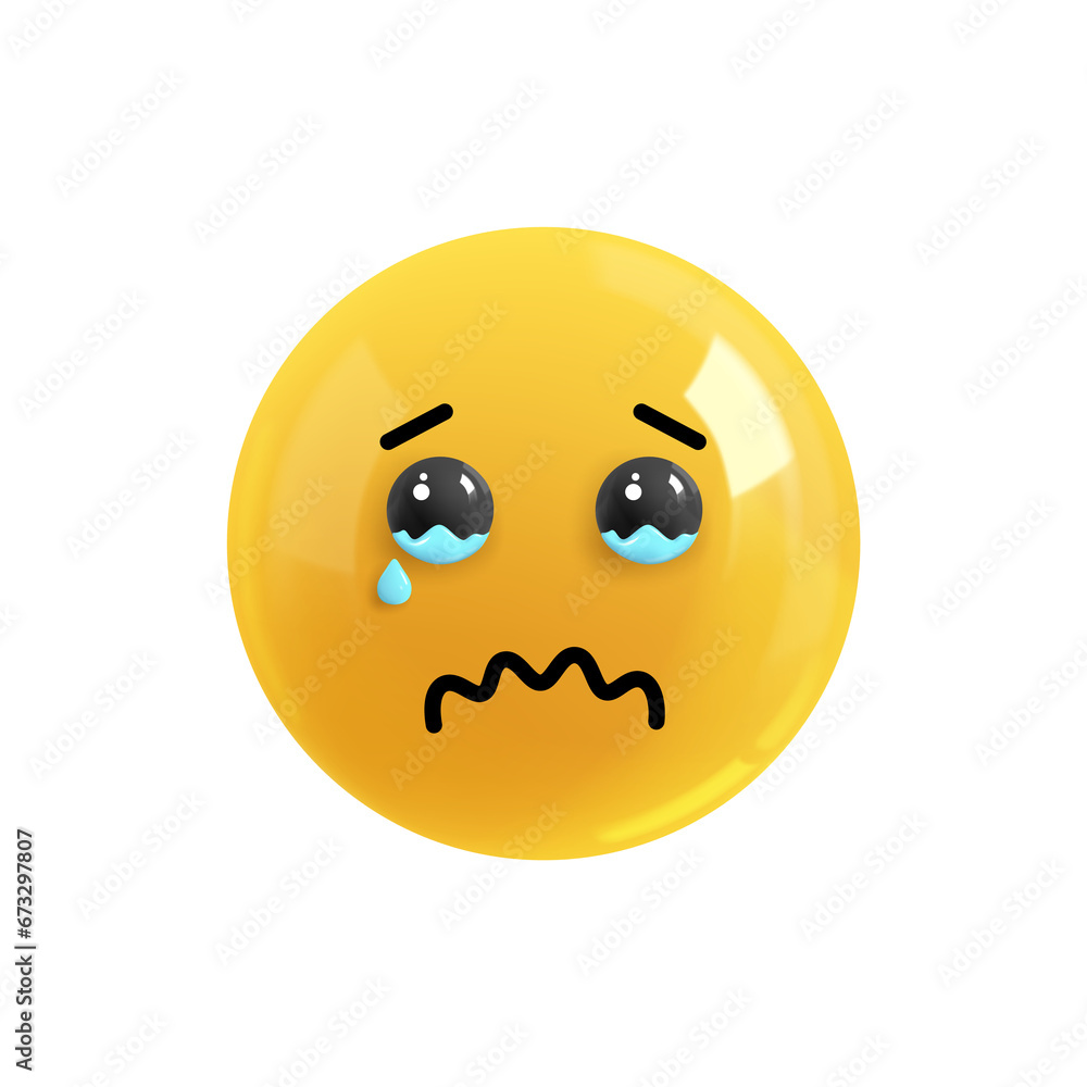 Emoji face sad with tears in your eyes. Realistic 3d Icon. Render of ...
