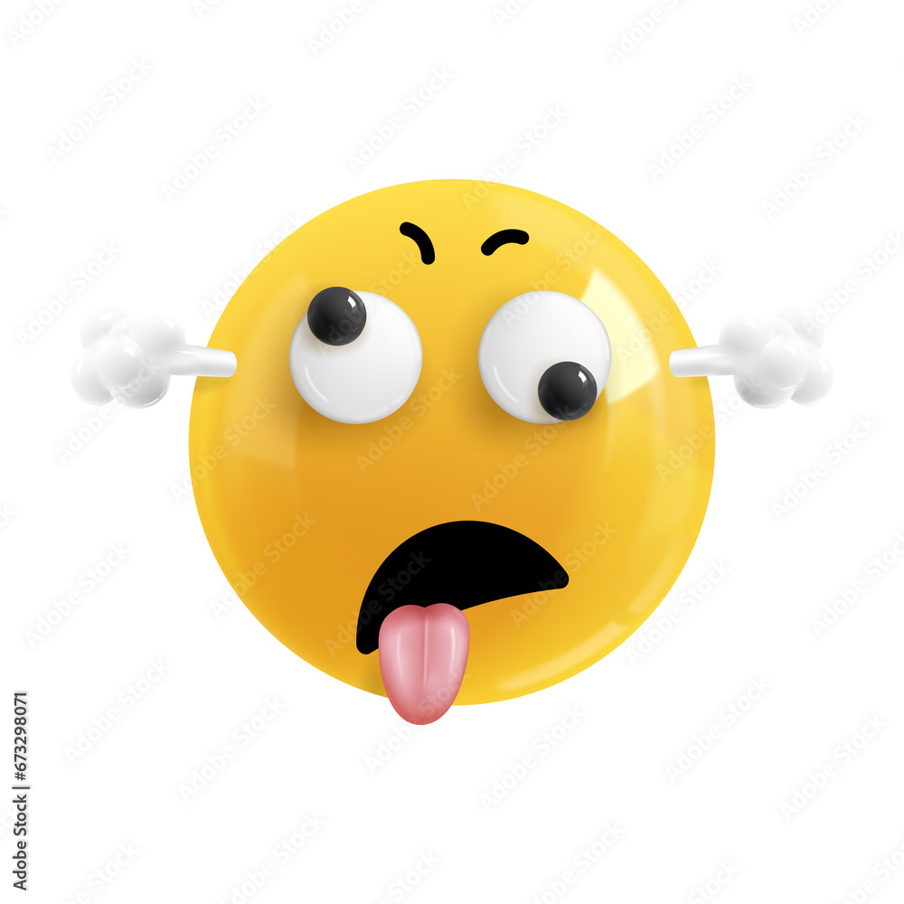 Emoji face dizziness and steam from ears. Realistic 3d Icon. Render of ...