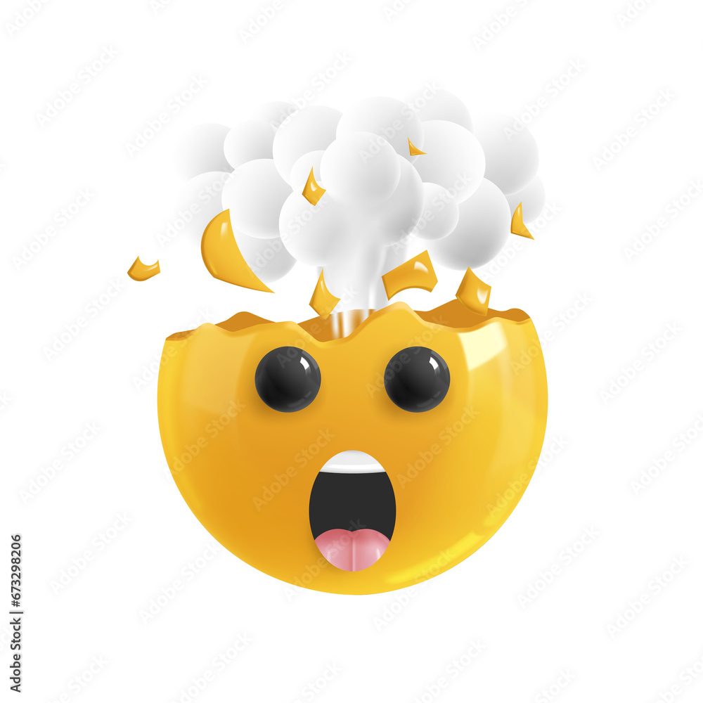 Emoji face explosion head. face Emotion Realistic 3d Render. Icon Smile ...