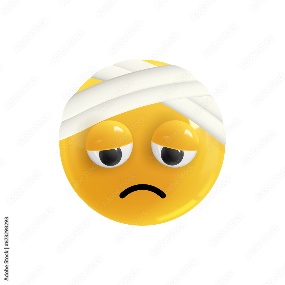 Emoji face bandaged head. Emotion Realistic 3d Render. Icon Smile Emoji ...