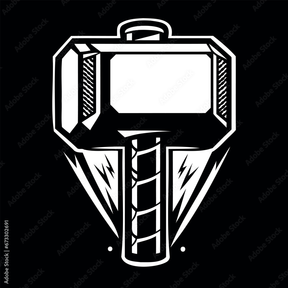 Thor's hammer in the hand of a man, black silhouette on a transparent ...