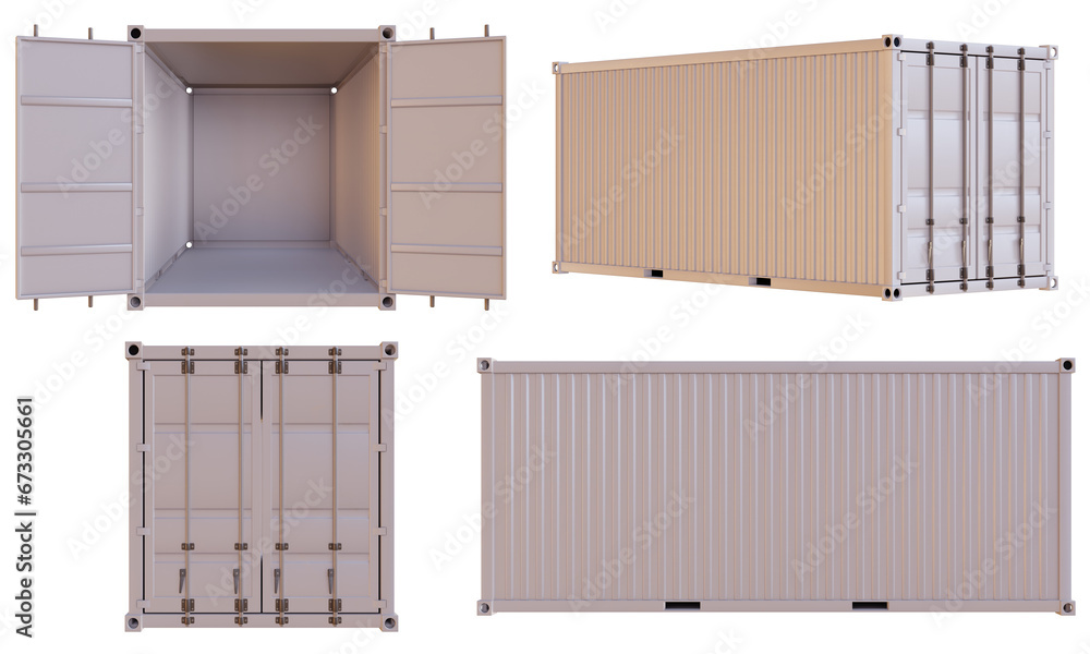 White Empty Shipping Container Template 20 feet size. 3D Illustration ...