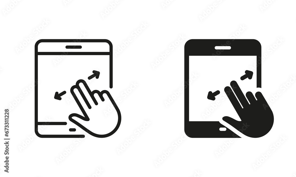 Zoom Action on Display Device. Swipe on Tablet Line and Silhouette Icon ... Zoom Action on Display Device. Swipe on Tablet Line and Silhouette Icon ...