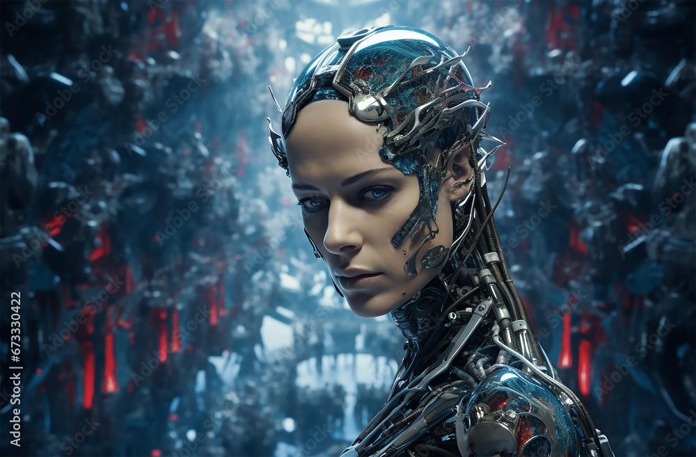 Female robot face, Artificial intelligence concept. Artificial ... Female robot face, Artificial intelligence concept. Artificial ...