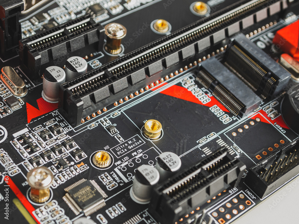 psi express port connector on the motherboard, high-speed data bus in a ...