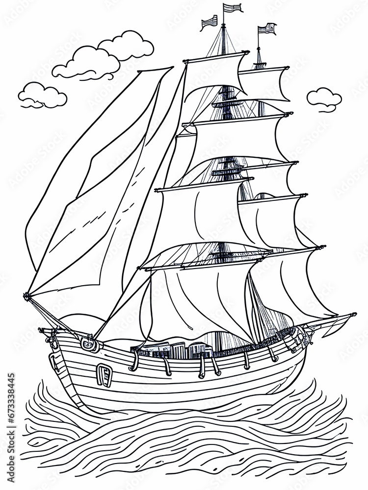 Ship coloring pages for kids Stock Photo | Adobe Stock