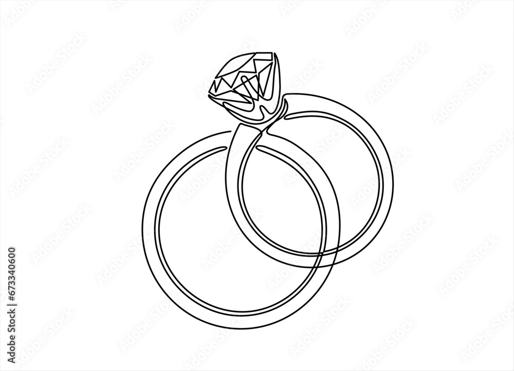 Continuous line drawing. Wedding rings. Black isolated on white ...