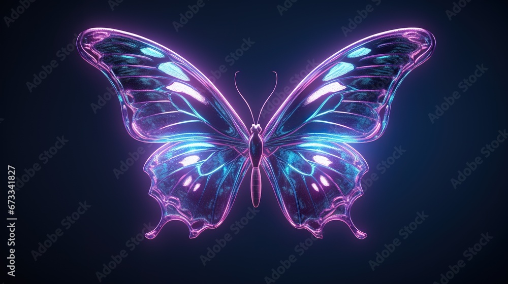 beautiful purple neon glowing butterfly illustration at black ...