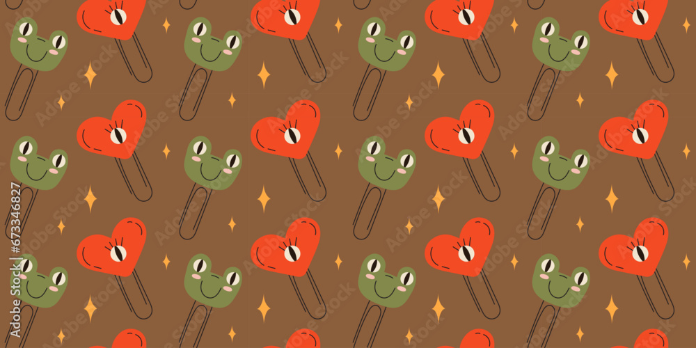 Seamless pattern with childrens paper clips on a brown background ...