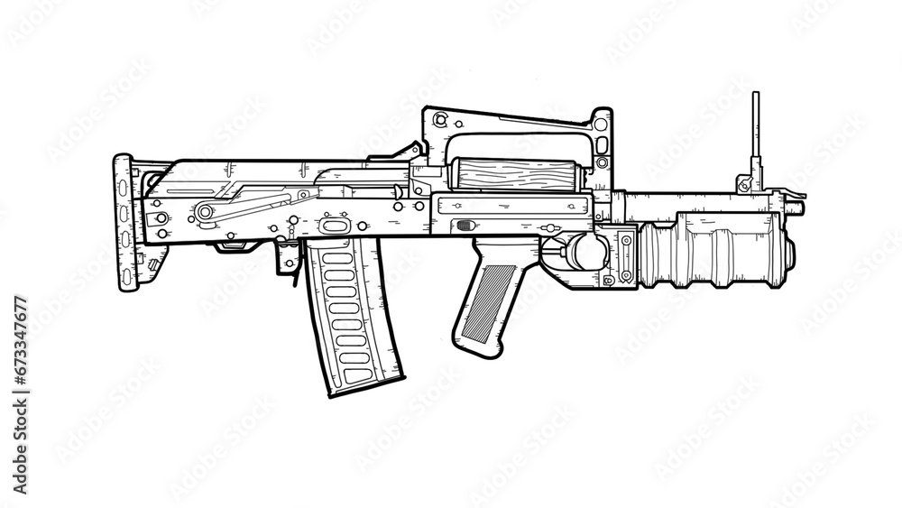 Close-up of an assault rifle Groza with a grenade launcher on an ...