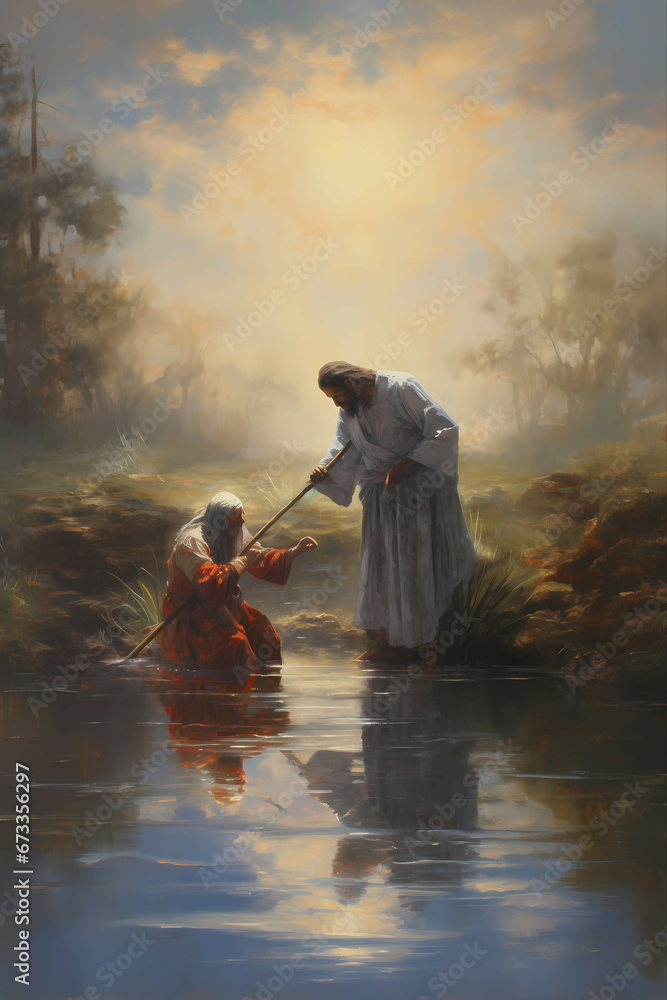 Baptism of Jesus Christ by John the Baptist in Jordan river oil ...