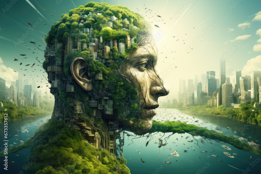 Sustainable environment concept. The image depicts human thinking ...