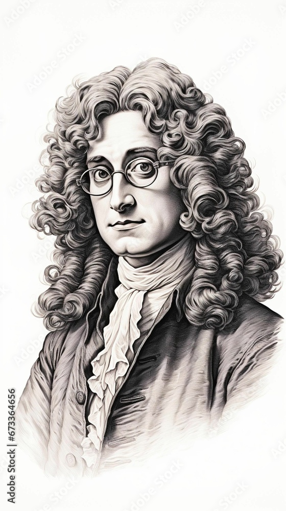 AI generated illustration of a portrait of Isaac Newton in grayscale ...