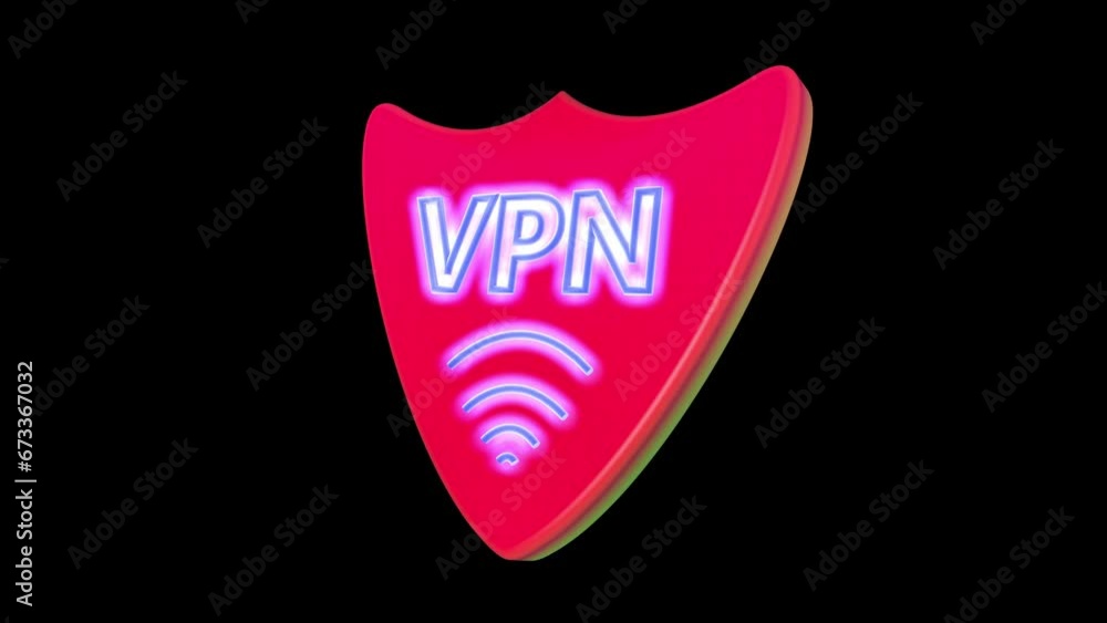 3D animation of a red VPN icon on a black background. The concept of ...