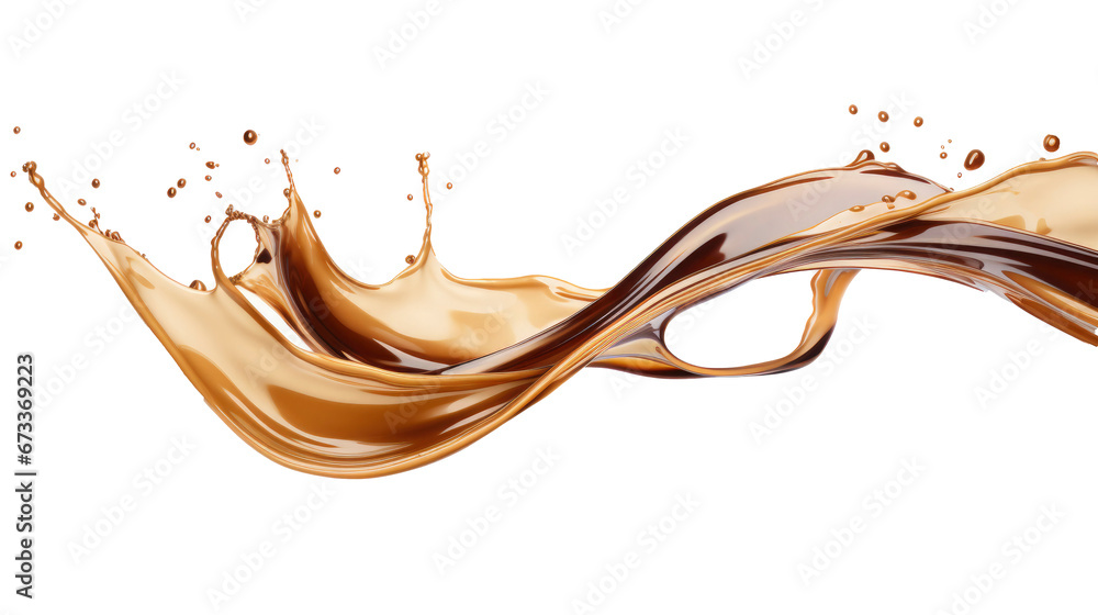 Liquid floating brown coffe splash as wave or curve isolated on ...