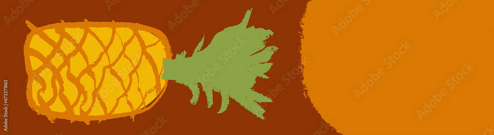 Template pineapple banner, sunny pineapple illustration, hand drawn ...