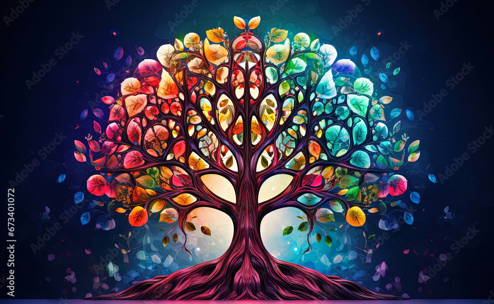 Colorful sacred spiritual Tree of Life fantasy background. Cycle of ...