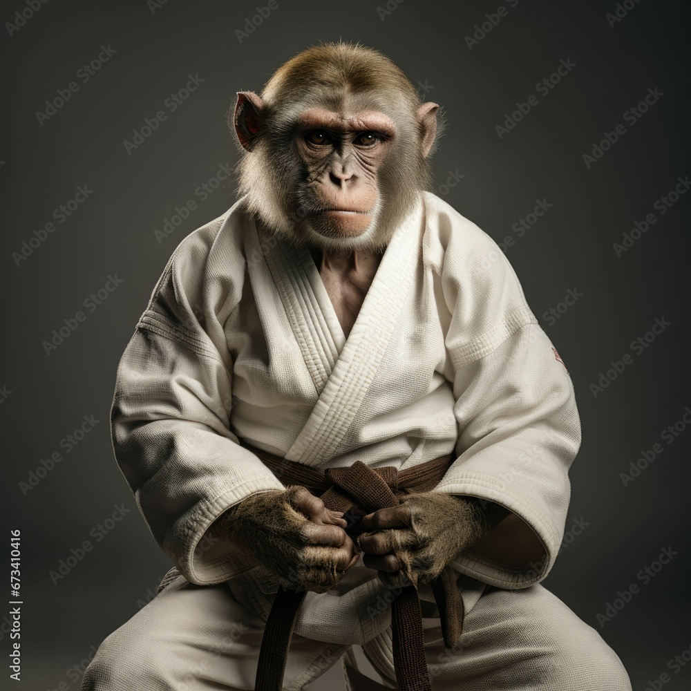 AI generated illustration of a monkey wearing a karate uniform and ...