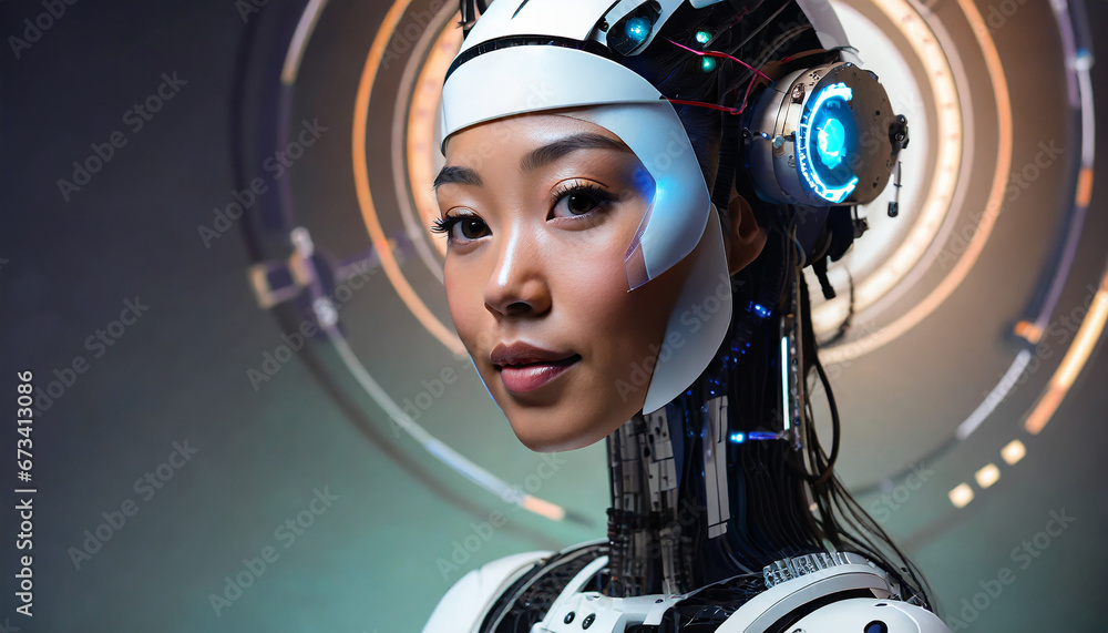 Portrait of female robot, android face, Artificial intelligence concept Stock Photo | Adobe Stock