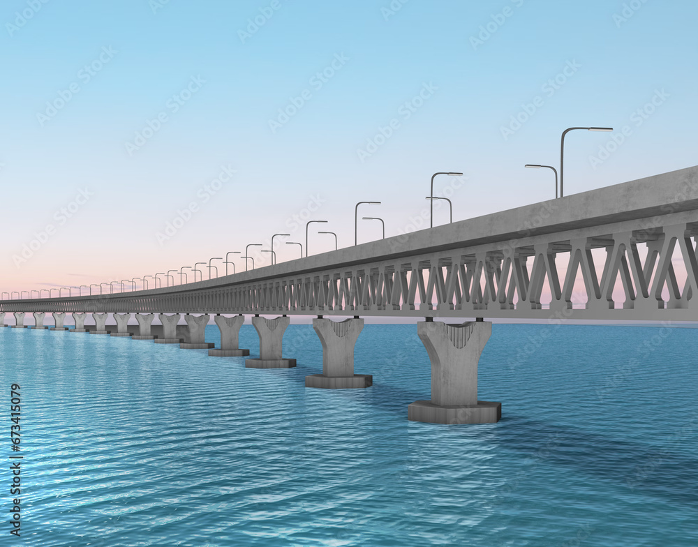 Padma bridge in Bangladesh under blue sky 3D Render. longest bridge on ...