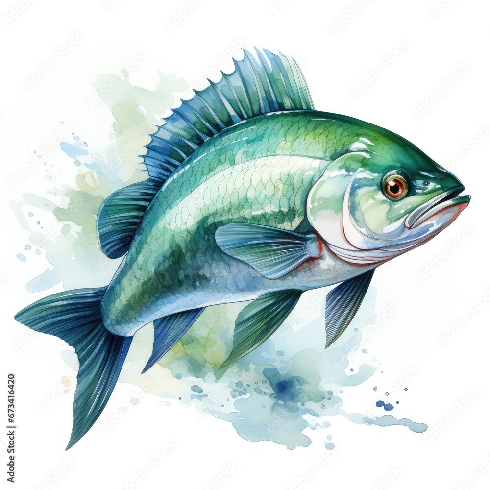 watercolor Fishing clipart, Generative Ai Stock Illustration | Adobe Stock