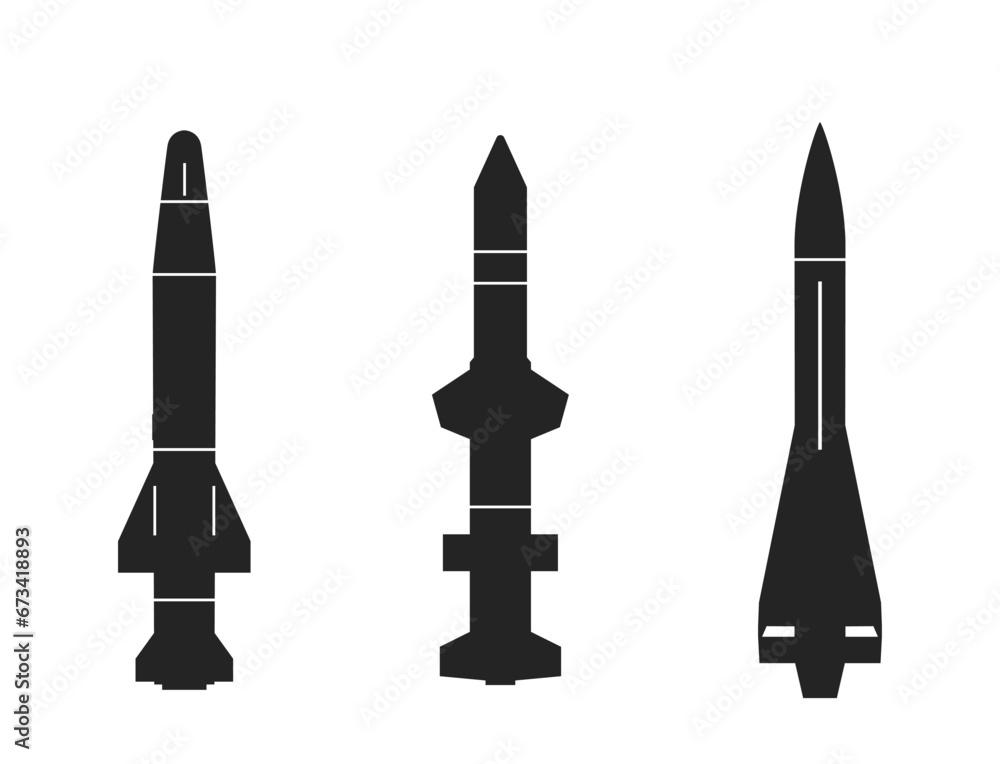 missile icon set. war, weapon and rocket system symbols. vector images ...