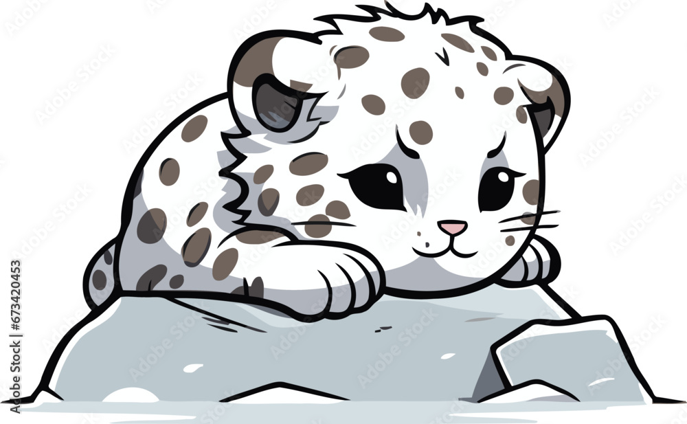 Cute cartoon snow leopard. Vector illustration on white background ...