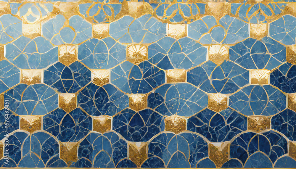 Abstract blue gold mosaic tile wall texture background illustration ...