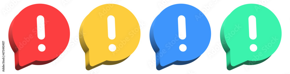 3d information icon button. Exclamation mark icon in modern 3d speech ...