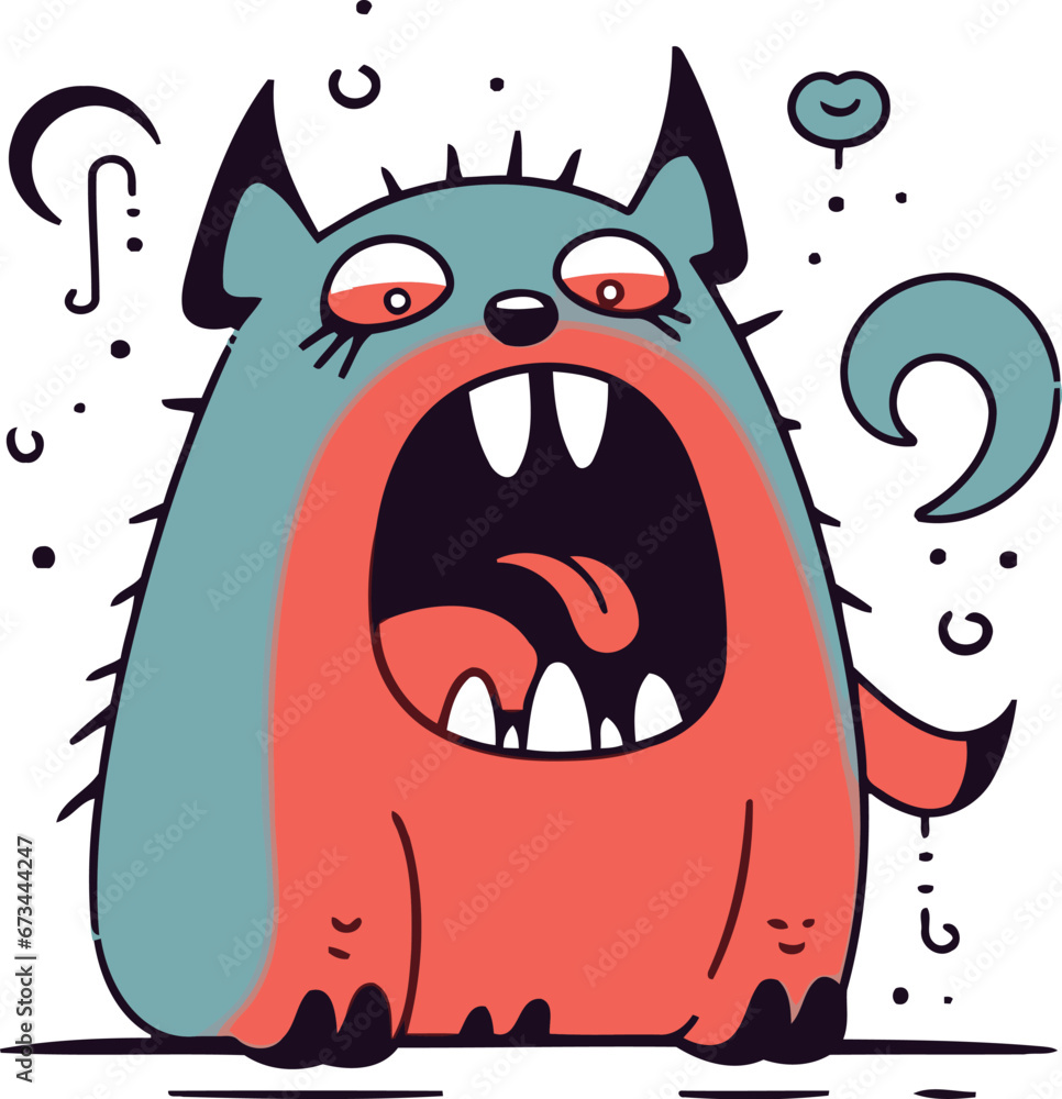 Funny cartoon monster with question mark. Vector illustration of a ...