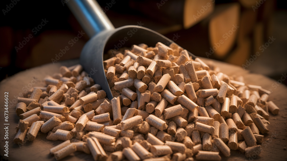 Une pelle de granulés de bois utilisés pour le chauffage. Stock Photo ...
