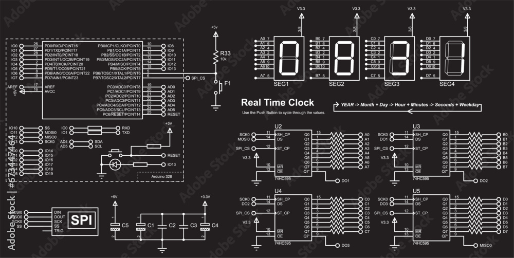 Vector schematic diagram of an electronic device on arduino. Data transmission via the spi ...
