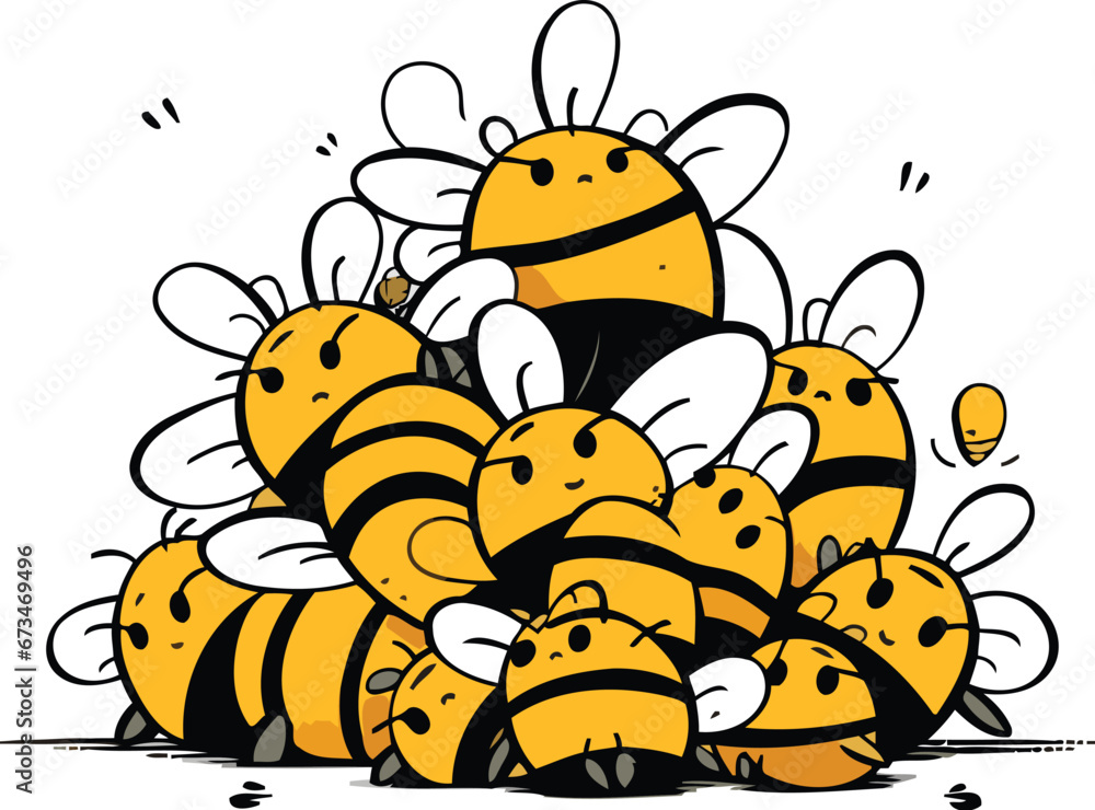 Cartoon bee family. Vector illustration of cute cartoon bee family ...