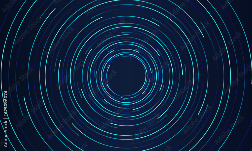 Abstract circle line pattern spin blue green light isolated on black ...