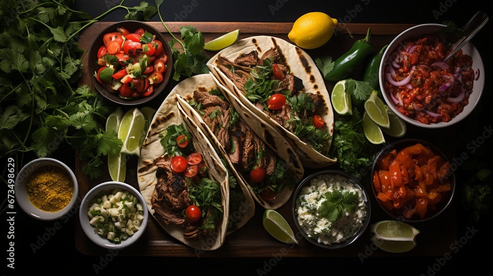 Doner and shawarma product layout, pita stuffing, meat and vegetables ...