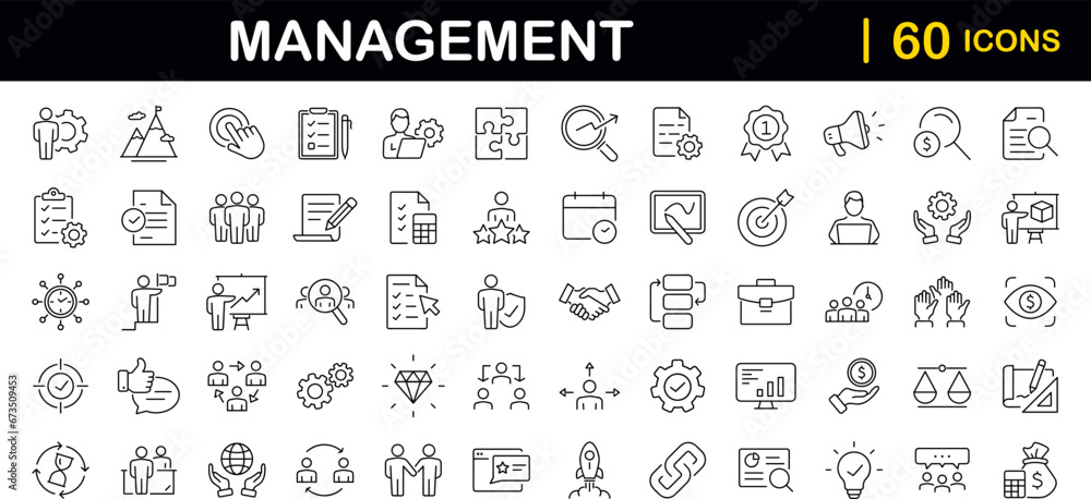 Business Management set of web icons in line style. Management icons for web and mobile app ...