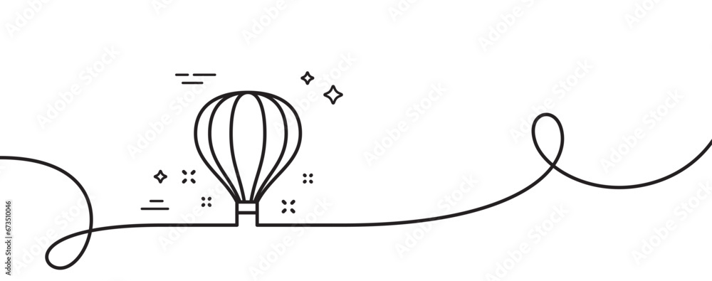 Vetor de Air balloon line icon. Continuous one line with curl. Sky trip ...