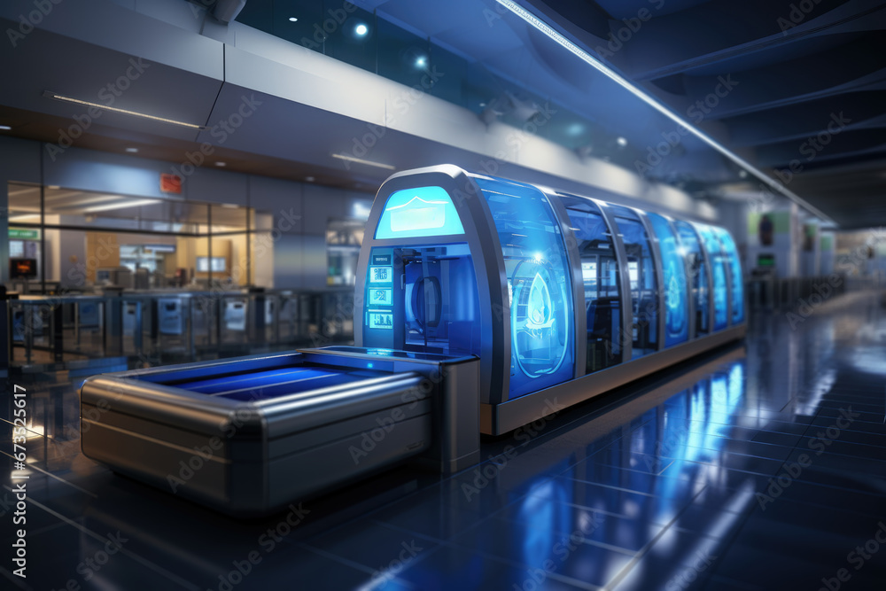 A security checkpoint at the airport equipped with biometric scanning ...